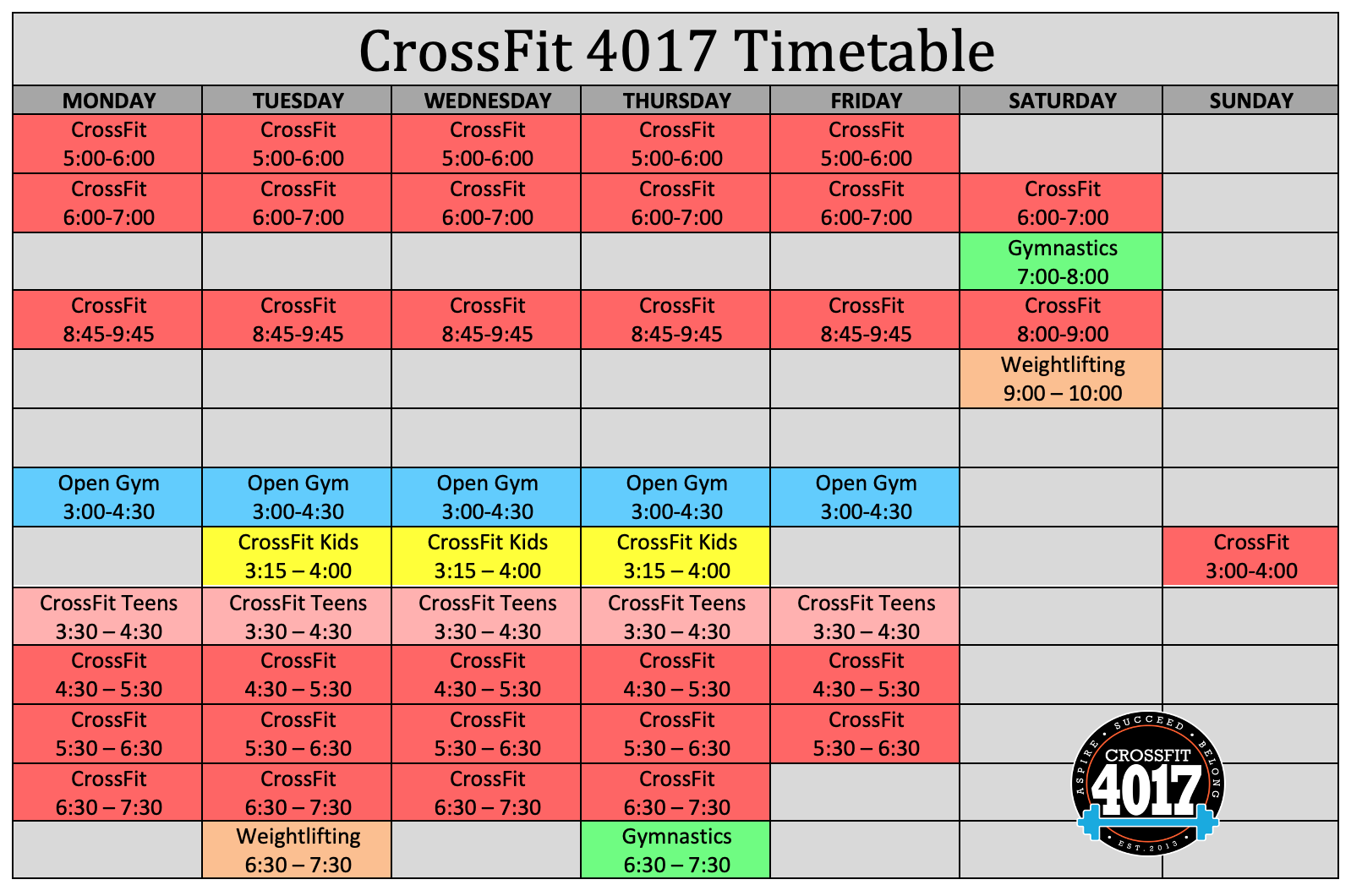 Schedule – Crossfit 4017